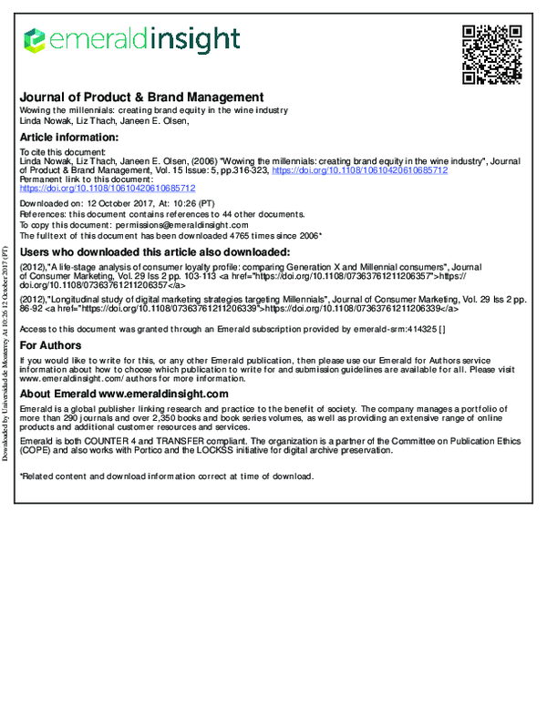 (PDF) Journal of Product & Brand Management Wowing the millennials ...
