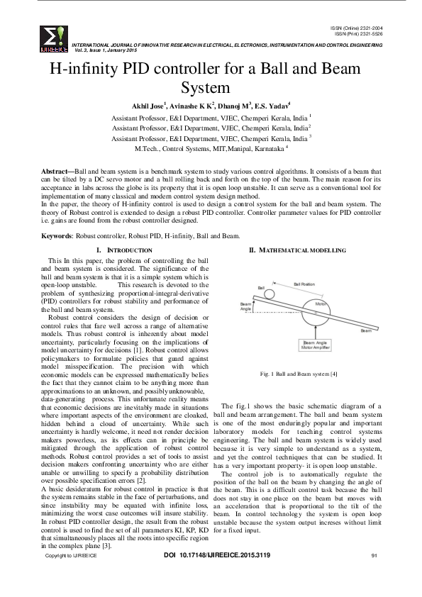 (PDF) H-infinity PID controller for a Ball and Beam System