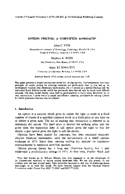 (PDF) OPTION PRICING: A SIMPLIFIED APPROACH | 윤 찬우 - Academia.edu