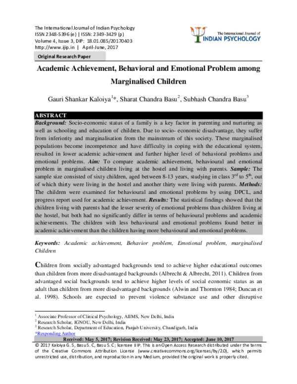 (PDF) Academic Achievement, Behavioral and Emotional Problem among ...