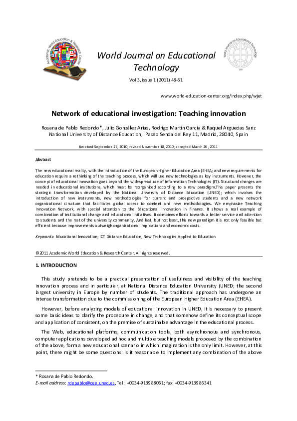 (PDF) Network of educational investigation: Teaching innovation