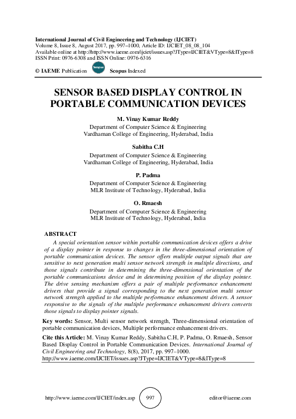 (PDF) SENSOR BASED DISPLAY CONTROL IN PORTABLE COMMUNICATION DEVICES