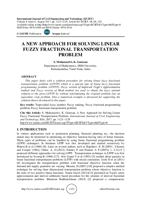 (PDF) A NEW APPROACH FOR SOLVING LINEAR FUZZY FRACTIONAL TRANSPORTATION PROBLEM