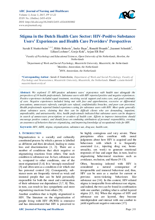 (PDF) Stigma in the Dutch Health Care Sector: HIV-Positive Substance ...