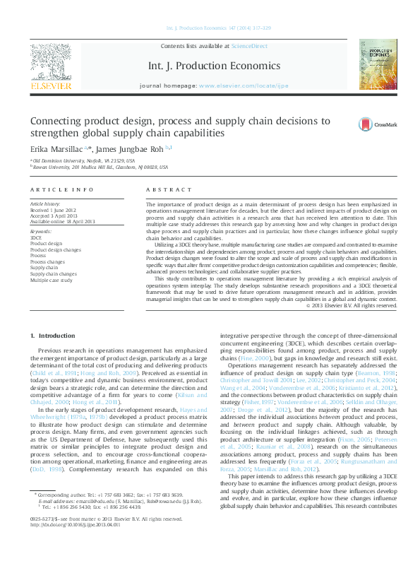 (PDF) Connecting product design, process and supply chain decisions to ...