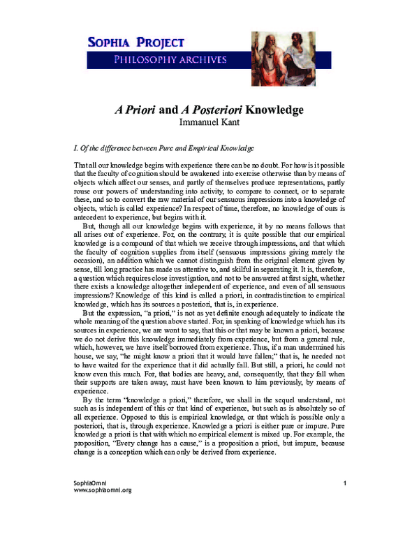 (PDF) A Priori and A Posteriori Knowledge
