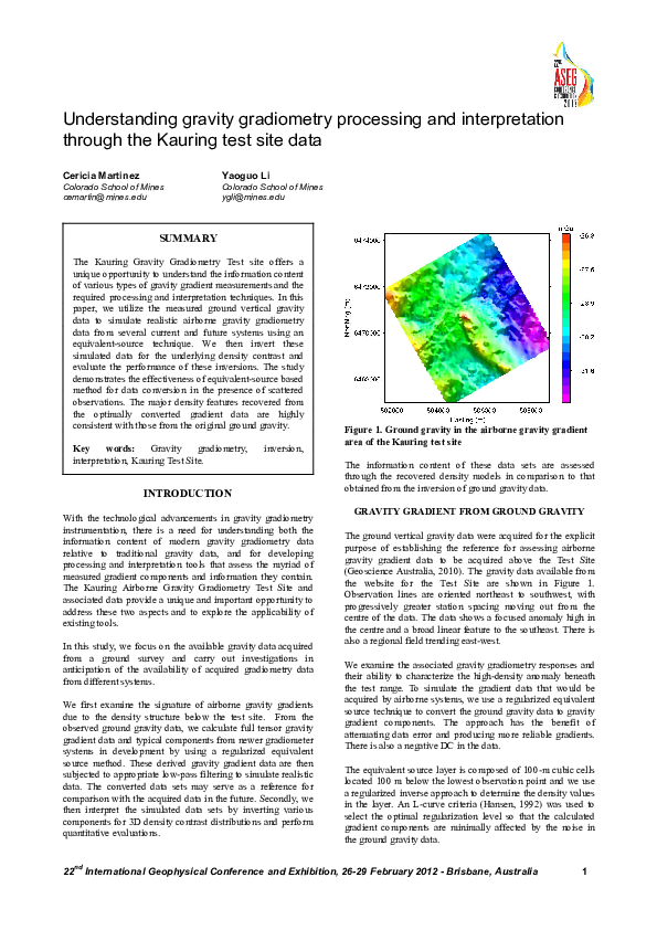 Pdf Understanding Gravity Gradiometry Processing And Interpretation Through The Kauring Test