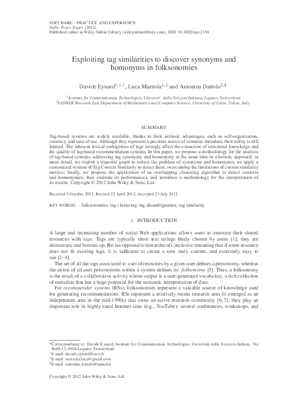 (PDF) Exploiting tag similarities to discover synonyms and homonyms in ...