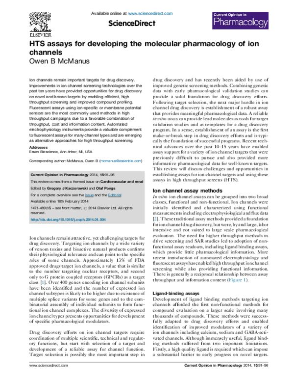 (PDF) HTS assays for developing the molecular pharmacology of ion ...
