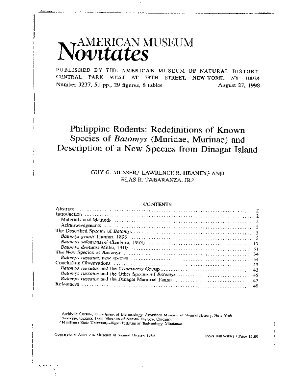 (PDF) Philippine Rodents: Redefinitions of Known Species of Batomys ...
