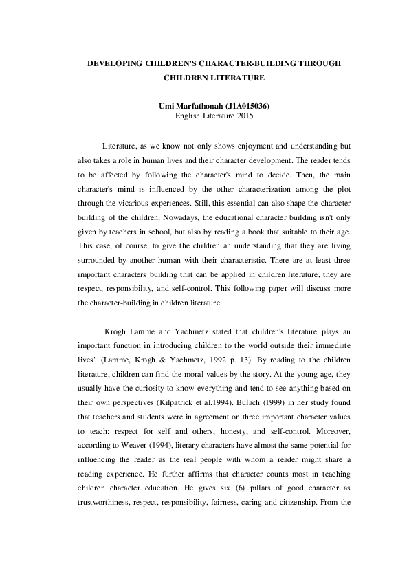 (DOC) DEVELOPING CHILDREN'S CHARACTER-BUILDING THROUGH CHILDREN LITERATURE