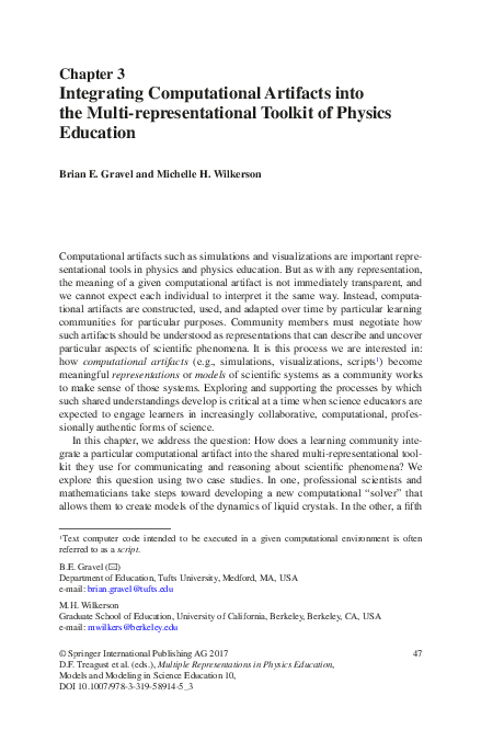 (PDF) Integrating Computational Artifacts into the Multi-representational Toolkit of Physics ...