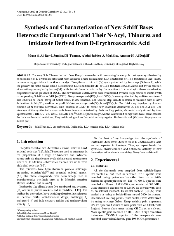 (PDF) Synthesis and Characterization of New Schiff Bases Heterocyclic Compounds and Their N-Acyl ...