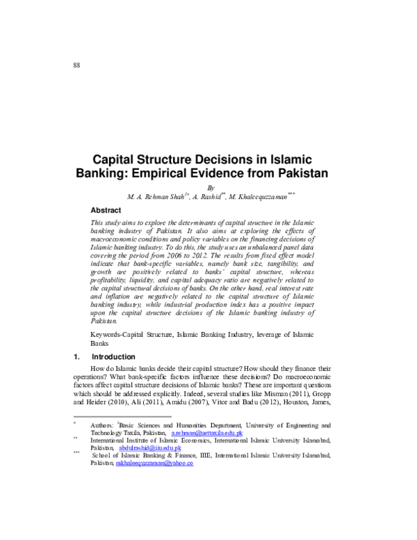 (PDF) Capital Structure Decisions in Islamic Banking: Empirical Evidence from Pakistan