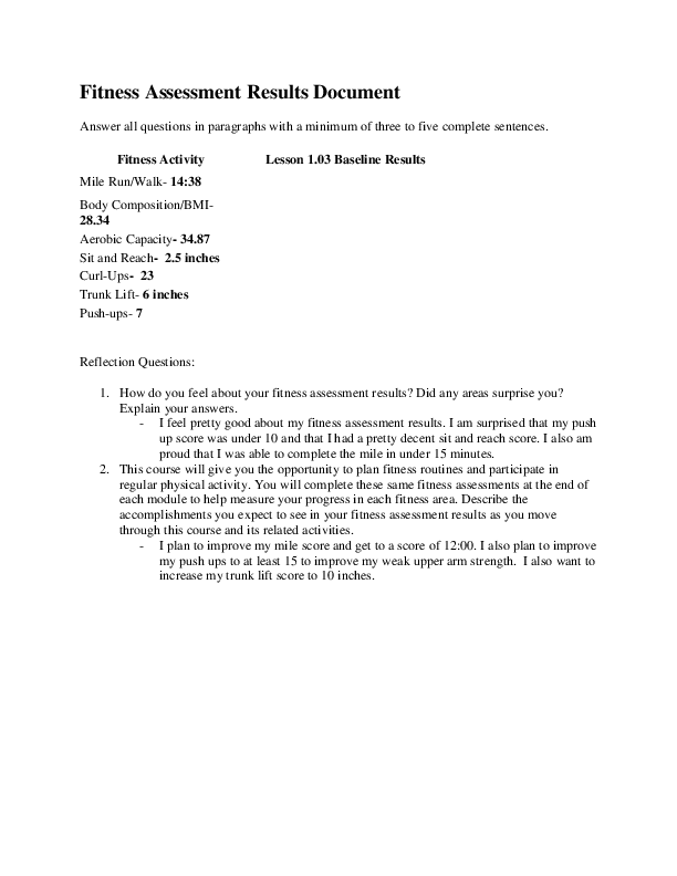 (DOC) Fitness Assessment Results Document module 1.03