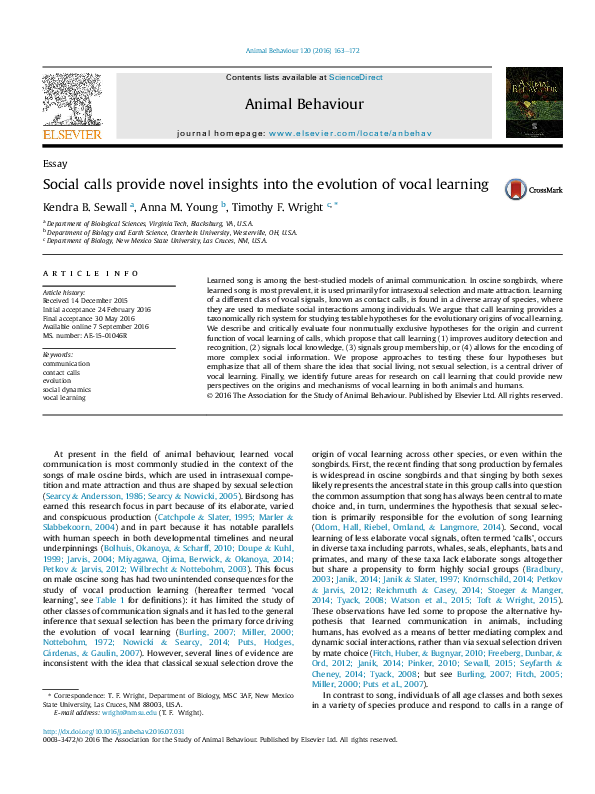 (PDF) Social calls provide novel insights into the evolution of vocal ...
