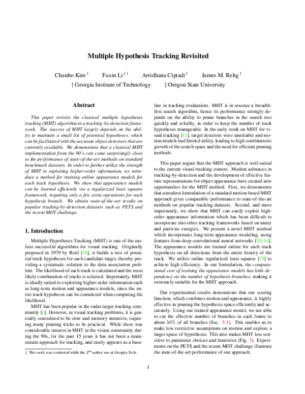 (PDF) Multiple Hypothesis Tracking Revisited