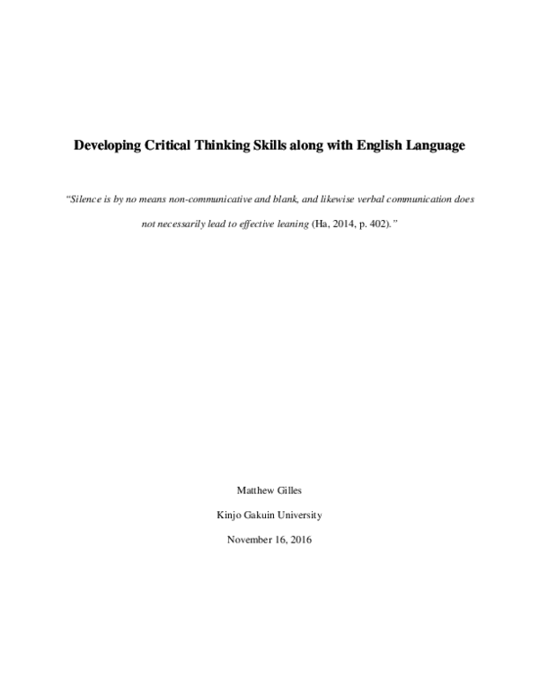 (PDF) Developing Critical Thinking Skills along with English Language