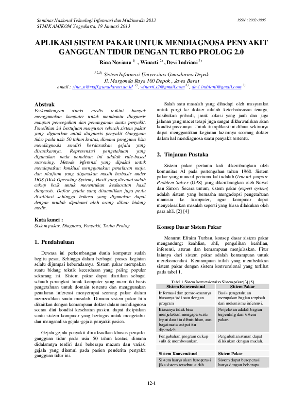 (PDF) APLIKASI SISTEM PAKAR UNTUK MENDIAGNOSA PENYAKIT GANGGUAN TIDUR ...
