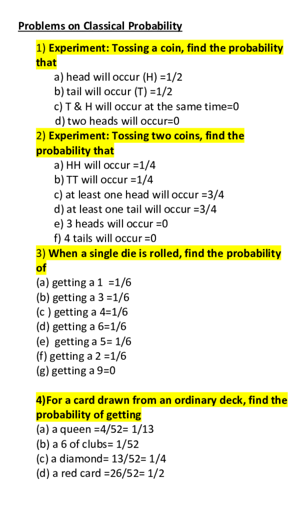 (DOC) Problems on Classical Probability