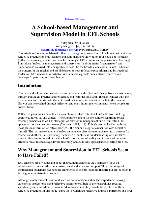 (PDF) A School-based Management and Supervision Model in EFL Schools
