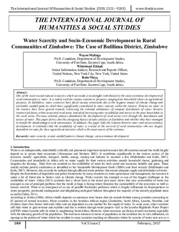 (PDF) Water Scarcity and Socio-Economic Development in Rural ...