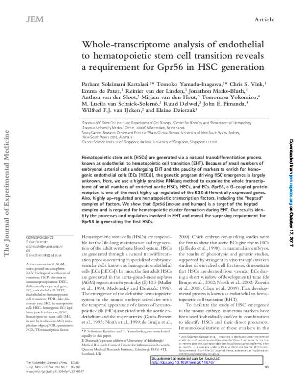(PDF) Whole-transcriptome analysis of endothelial to hematopoietic stem ...