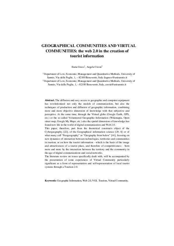 (PDF) GEOGRAPHICAL COMMUNITIES AND VIRTUAL COMMUNITIES: the web 2.0 in ...