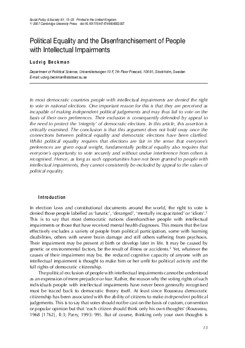 (PDF) Political Equality and the Disenfranchisement of People with ...