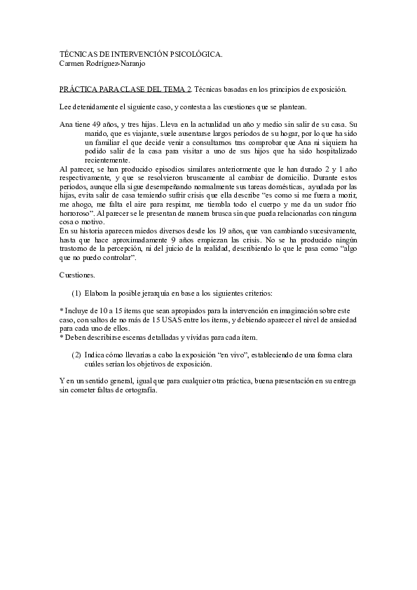 (DOC) Práctica para clase sobre caso de agorafobia | Sergio Martin ...