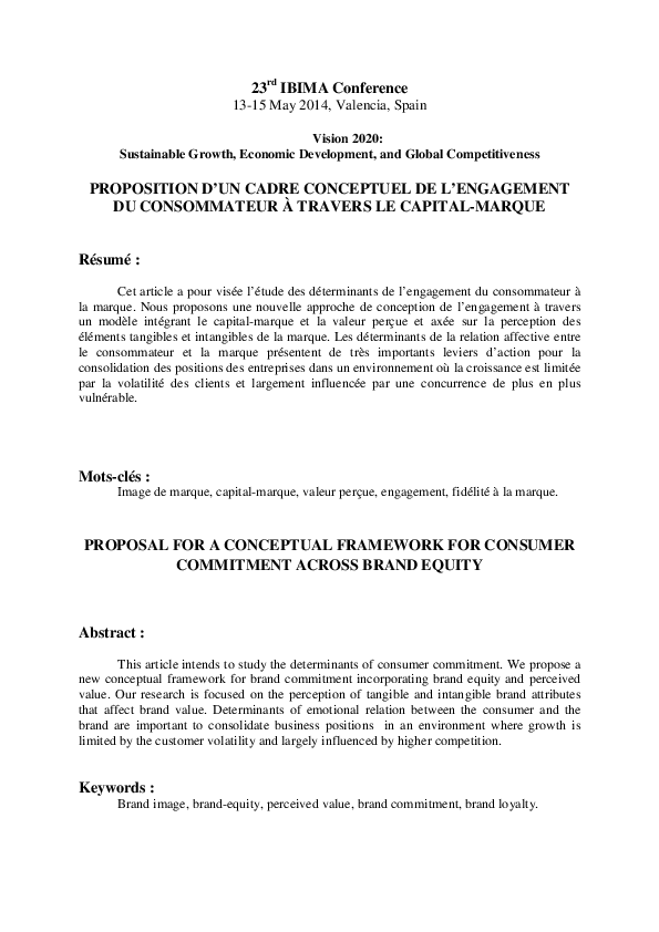 (PDF) PROPOSITION D'UN CADRE CONCEPTUEL DE L'ENGAGEMENT DU CONSOMMATEUR ...