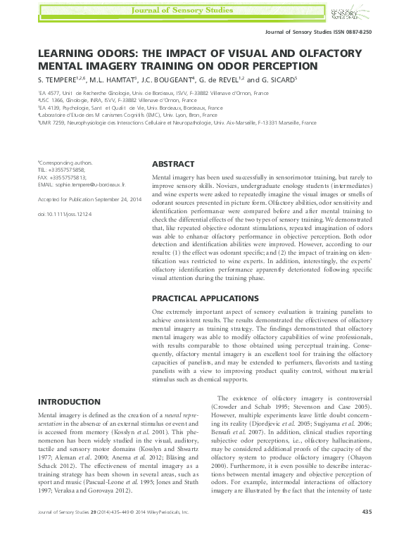(PDF) LEARNING ODORS: THE IMPACT OF VISUAL AND OLFACTORY MENTAL IMAGERY ...