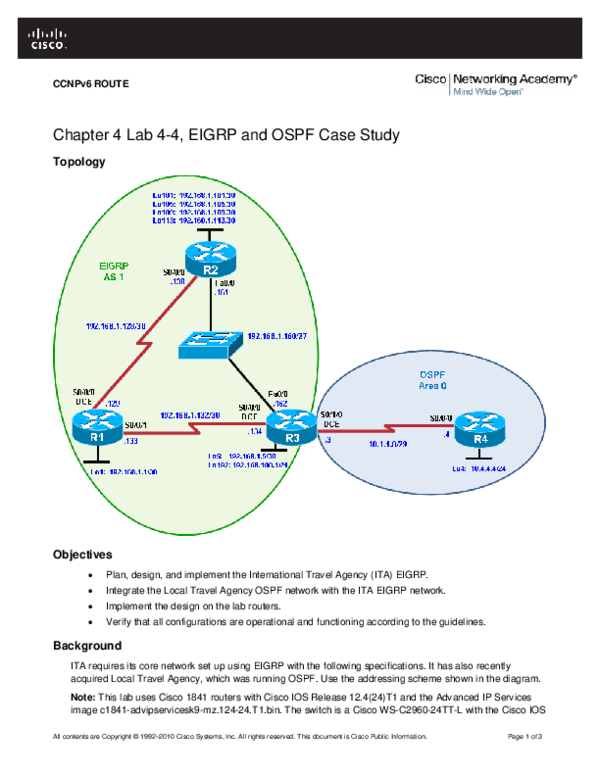 (PDF) Chapter 4 Lab 4-4, EIGRP and OSPF Case Study