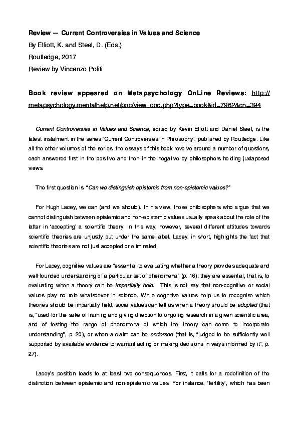 (PDF) Review — Current Controversies in Values and Science
