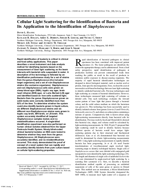 (PDF) Cellular Light Scattering for the Identification of Bacteria and ...