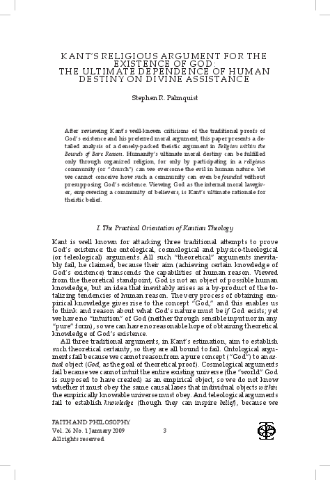 (PDF) Kant's Moral Argument for the Existence of God | William Duraney ...