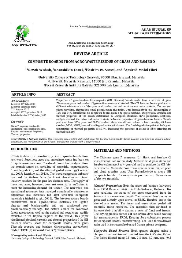 (PDF) COMPOSITE BOARDS FROM AGRO WASTE RESIDUE OF GRASS AND BAMBOO