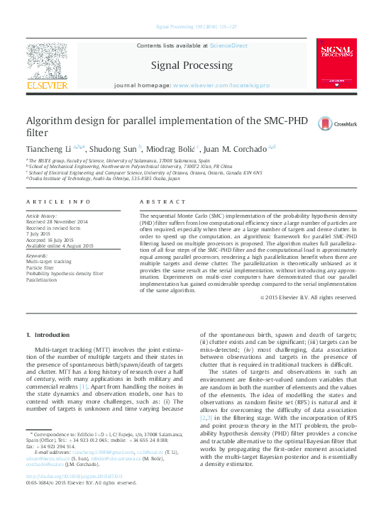 Pdf Algorithm Design For Parallel Implementation Of The Smc Phd Filter