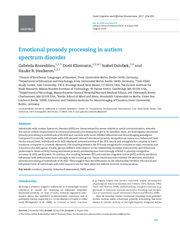 (PDF) Emotional prosody processing in autism spectrum disorder