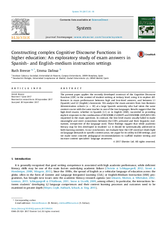 Pdf Constructing Complex Cognitive Discourse Functions In Higher