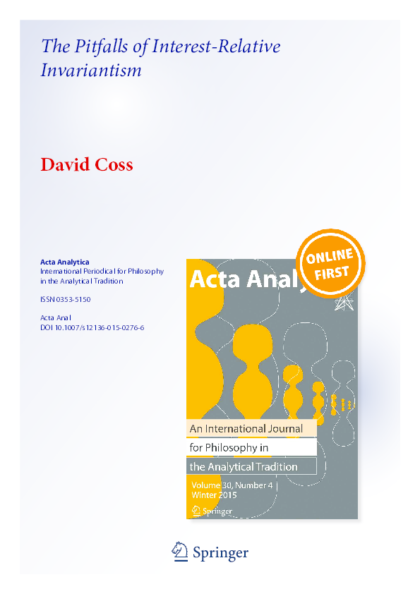 (PDF) The Pitfalls of Interest-Relative Invariantism | David Coss ...
