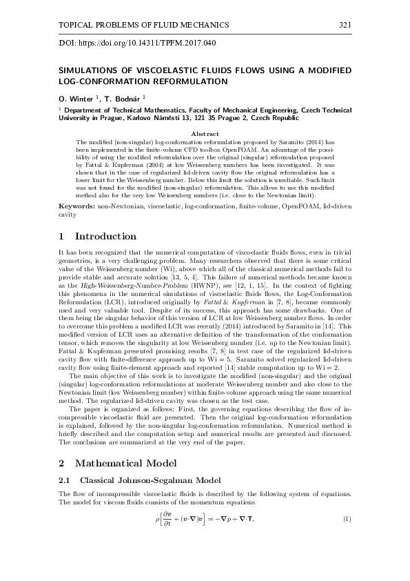 Pdf Simulations Of Viscoelastic Fluids Flows Using A Modified Log Conformation Reformulation