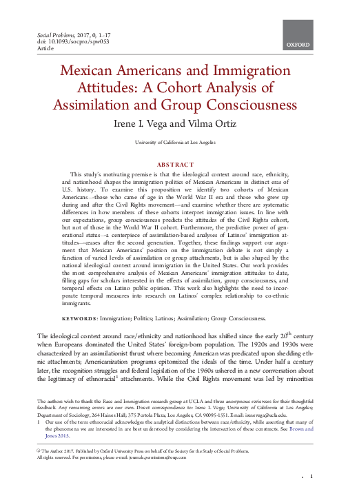 (PDF) Mexican Americans and Immigration Attitudes: A Cohort Analysis of ...