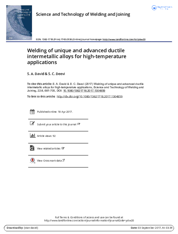 (PDF) Science and Technology of Welding and Joining Welding of unique ...