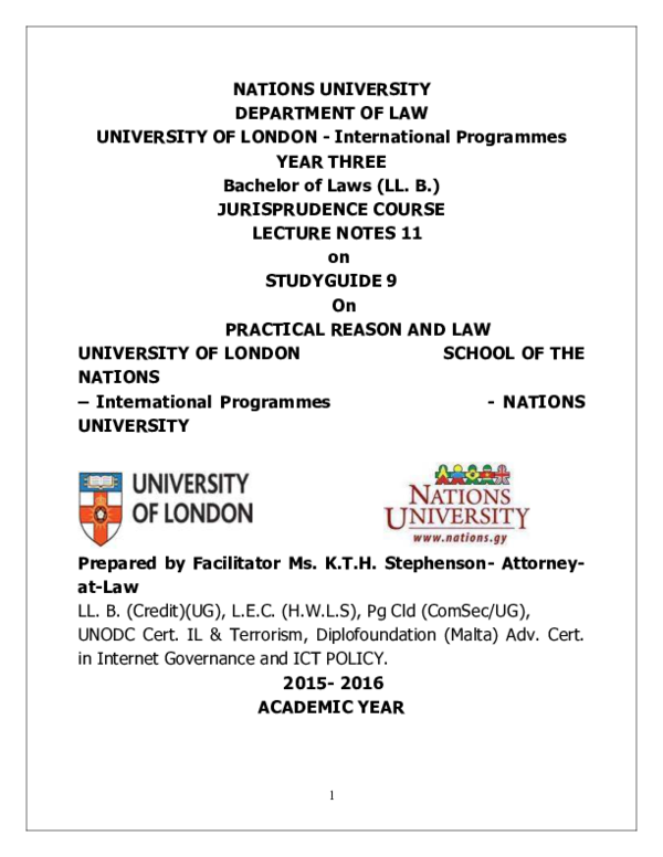 Pdf Jurisprudence Lecture Notes On Practical Reason And Lawpdf Kayreen T H Stephenson