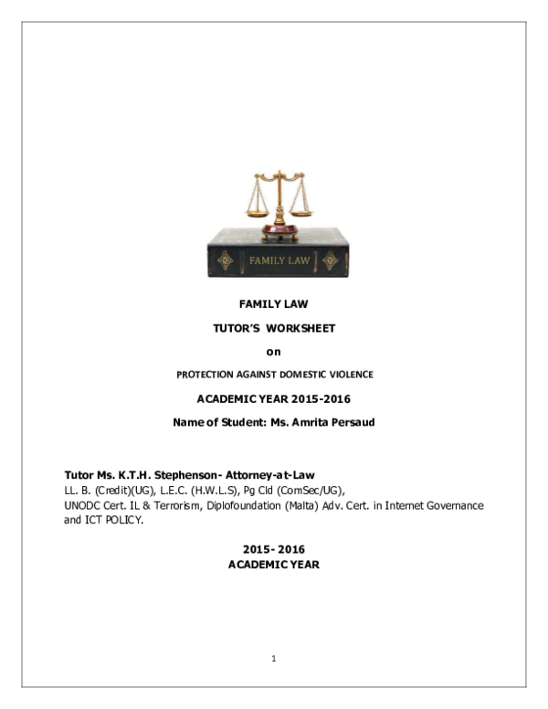 (PDF) Family Law Worksheet on Protection against Domestic Violence