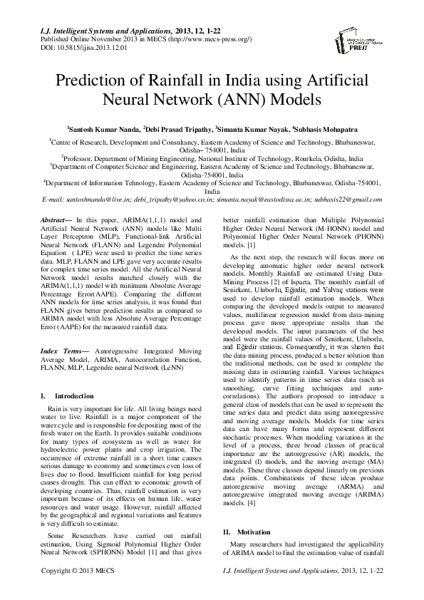 (PDF) Prediction of Rainfall in India using Artificial Neural Network ...