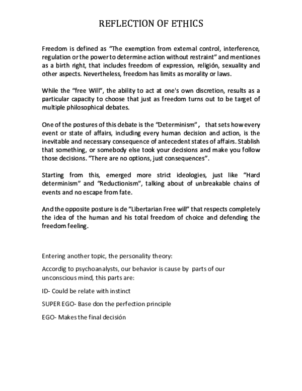 (DOC) ETHICS REFLECTION