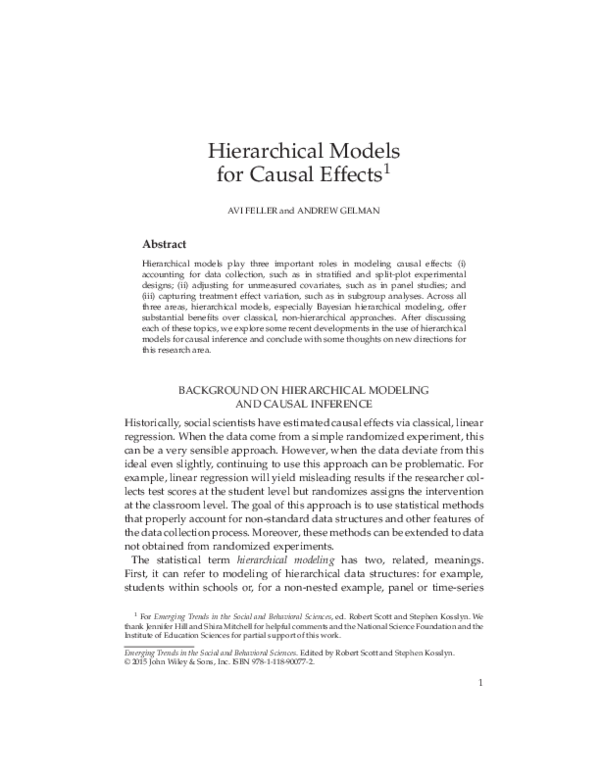 (PDF) Hierarchical Models for Causal Effects 1 BACKGROUND ON HIERARCHICAL MODELING AND CAUSAL ...