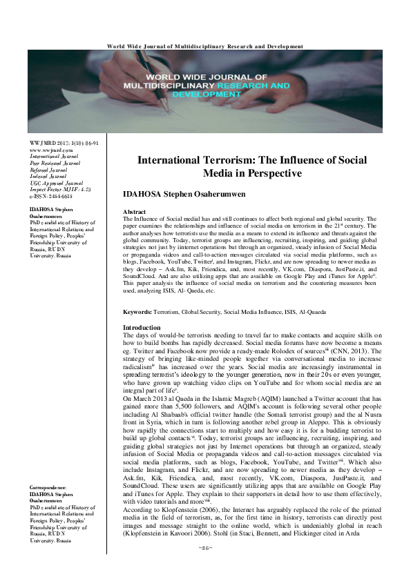 (PDF) International Terrorism: The Influence of Social Media in Perspective